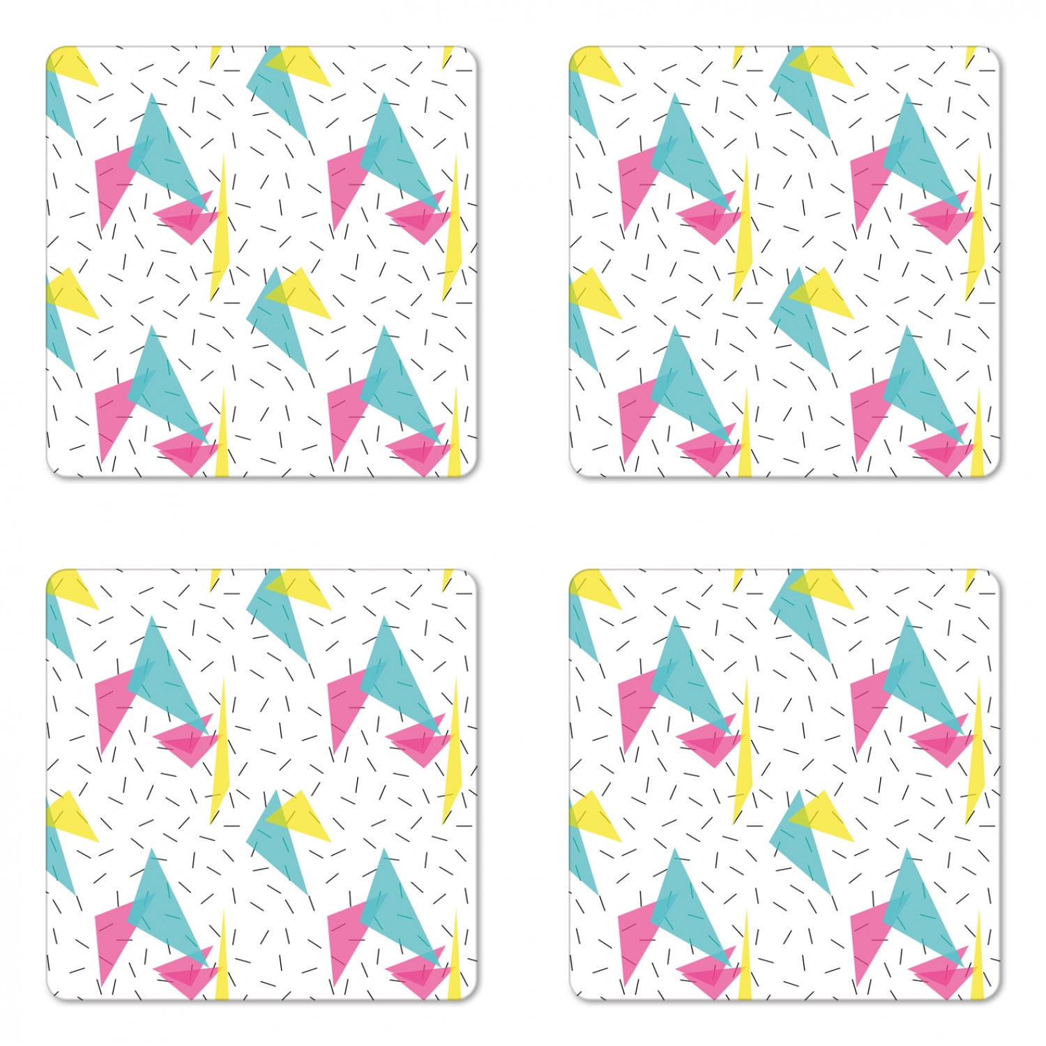 Abstract Coaster Set of 4, Memphis Style Modern Geometric Forms with ...