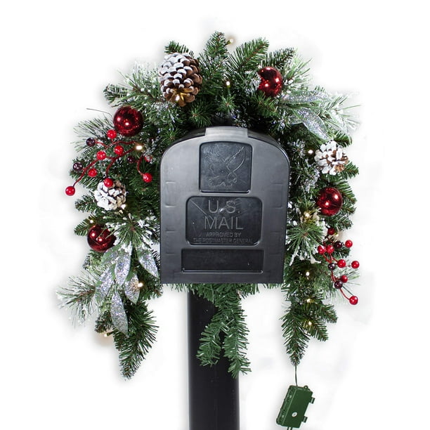 Holiday Pride christmas Mailbox Swag with Snowy Pinecones, Red Ball ...