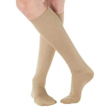 Touch Men's Knee High Compression Socks, 15-20 mmHg, Black Rib Pattern ...