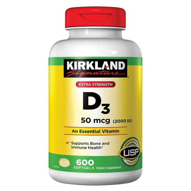 Suplemento de vitamina D3 Kirkland Signature 50 mcg 600 cápsulas blandas | Walmart en línea