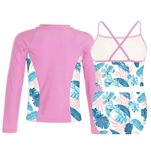 MSemis Kids Girls Beachwear Sun Protection Rash Guard Shirt Bikini Set ...