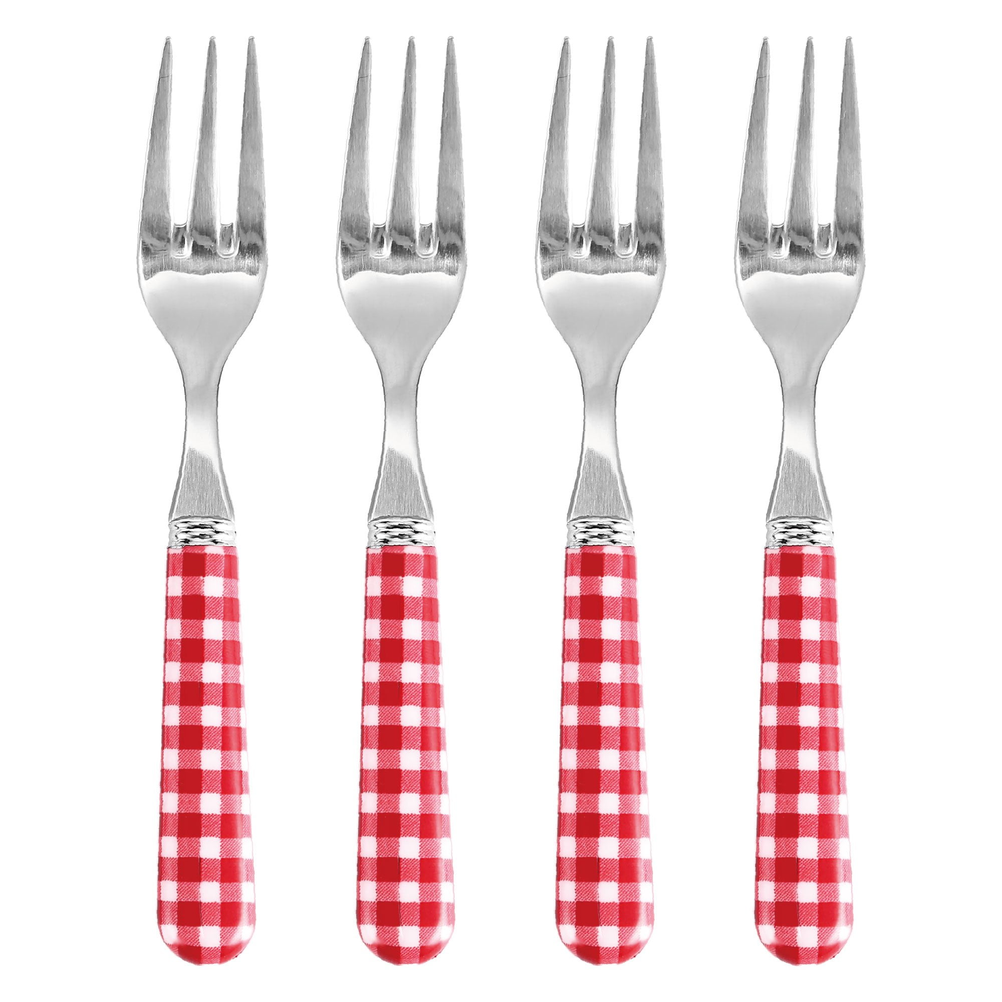 Gourmet Art 4-Piece Red Check Stainless Steel Cocktail Fork Set with ...