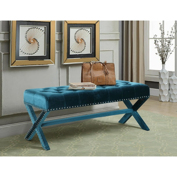 Chic Home Bentley Velvet Modern Contemporary X-Leg Tufted Bench ...