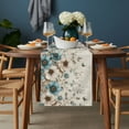 Art Botanical Cotton Linen Table Runner Teal Beige Floral Blue ...