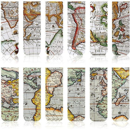 24 Pieces Map Bookmarks Magnetic Bookmarks Vintage Magnet Page Marker Classic Reading Bookmarks ...