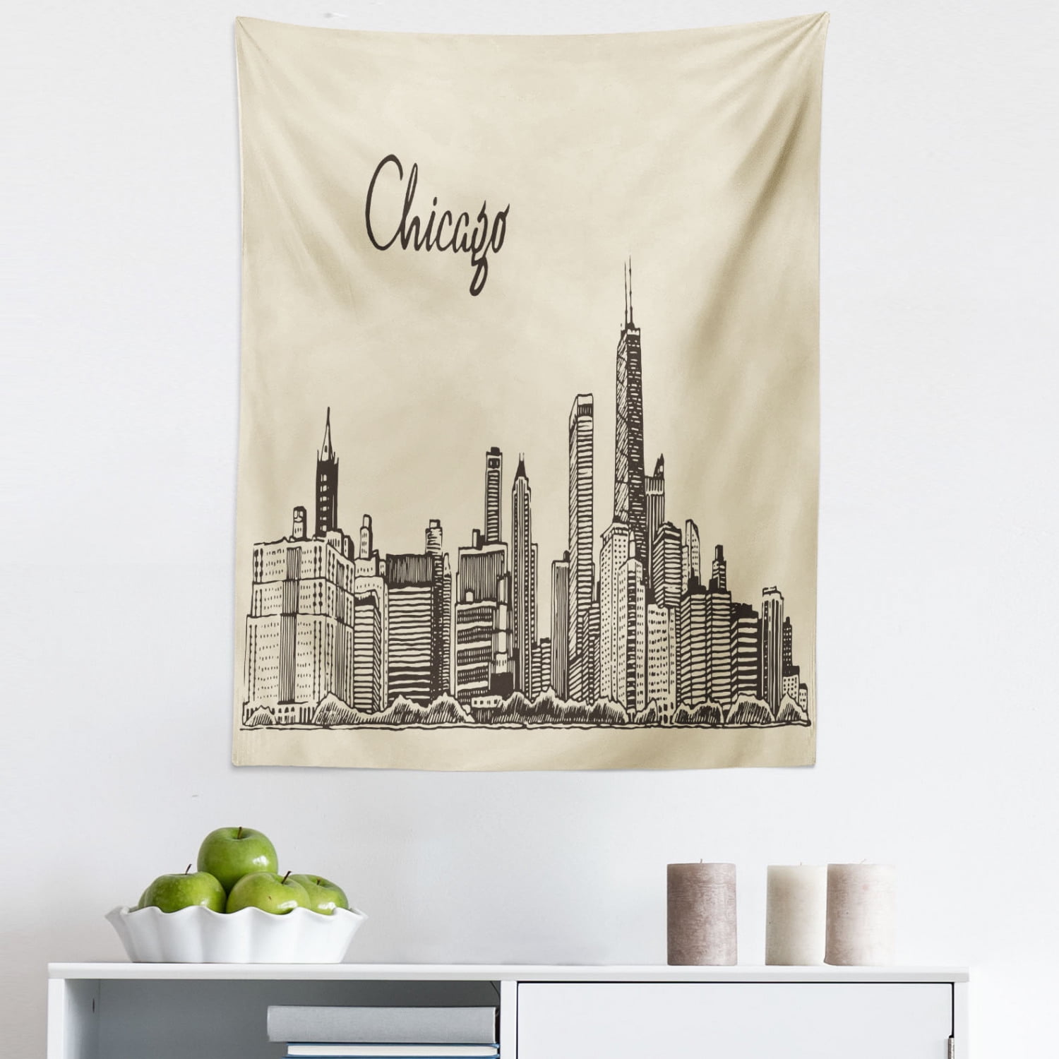 Chicago Skyline Tapestry, Vintage Style Urban Silhouette Country ...