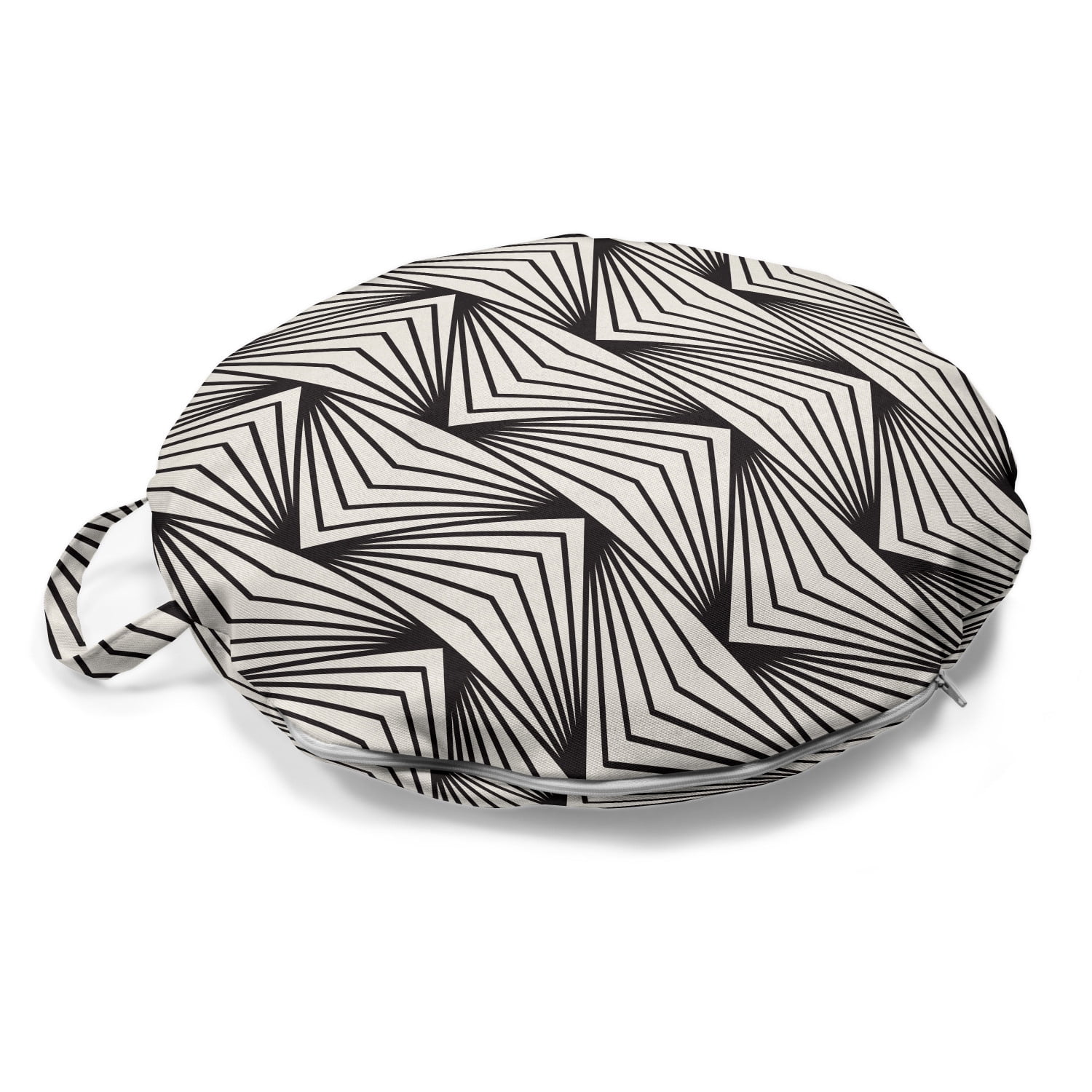 Geometric Round Floor Cushion with Handle, Repeating Triangular Shapes ...