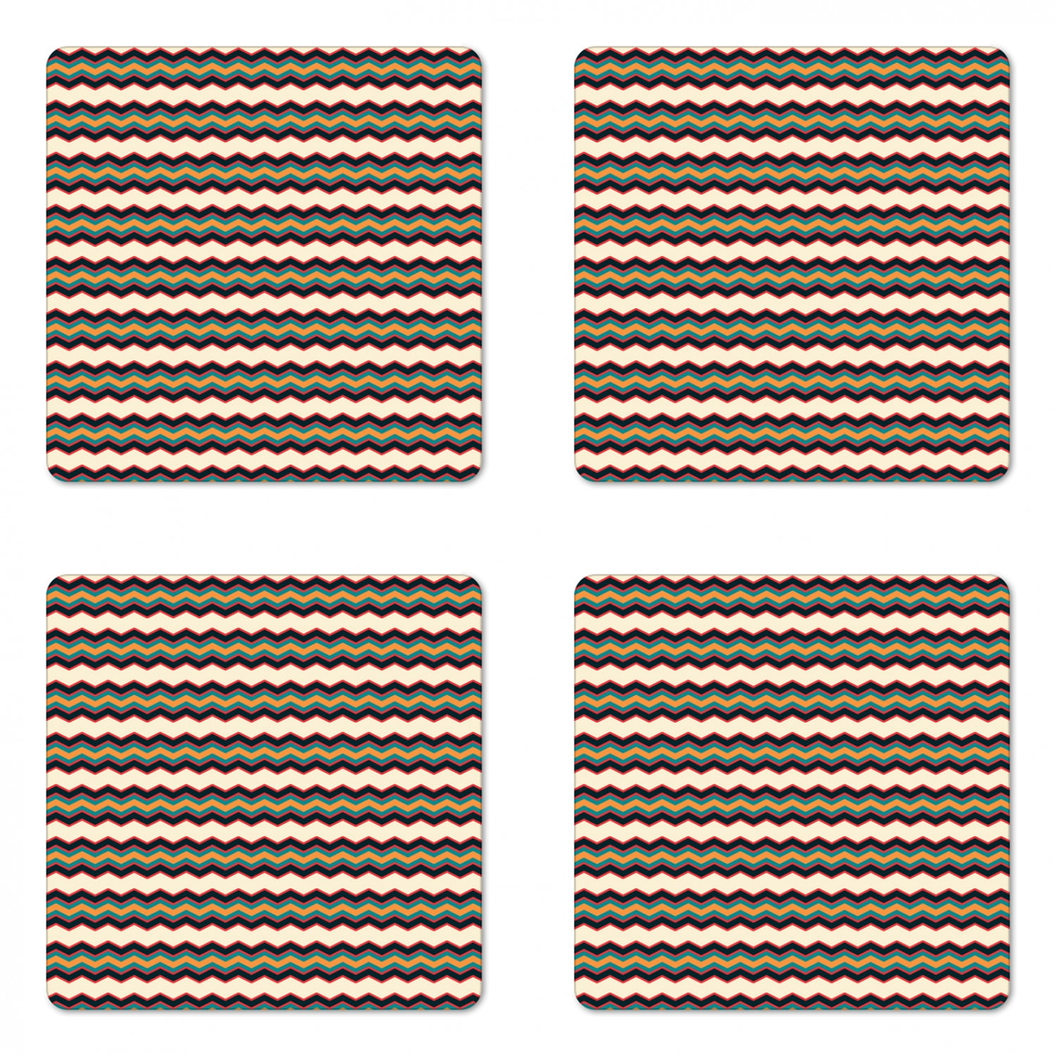 Chevron Coaster Set of 4, Retro Style Horizontal Borders with Different ...