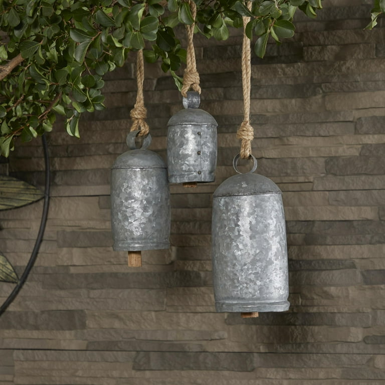 DecMode Gray Metal Tibetan Inspired Decorative Hanging Bell DecMode Gray Metal Tibetan Inspired Decorative Hanging Bell