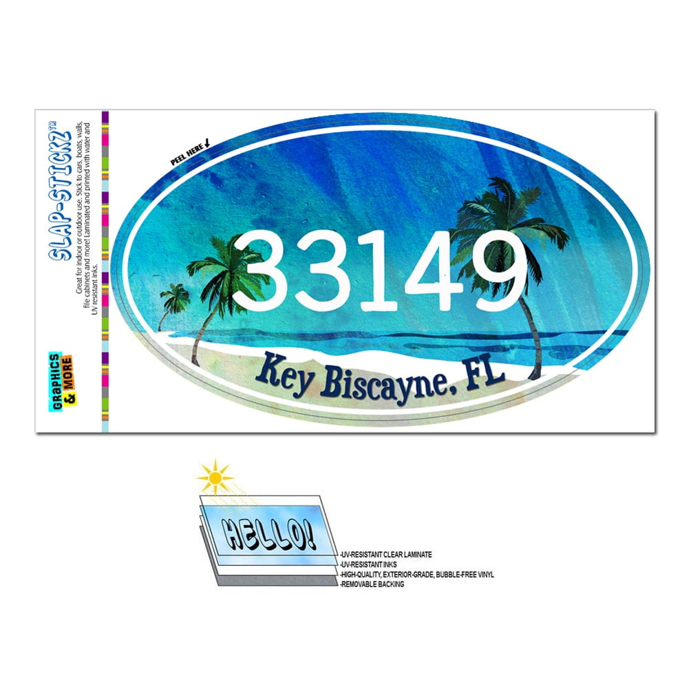 33149 Key Biscayne, FL - Tropical Beach - Oval Zip Code Sticker ...