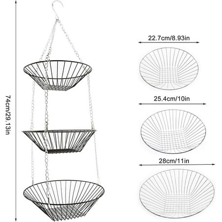 3-tier Wire Fruit Hanging Basket, Vegetable Kitchen Storage Basket ...