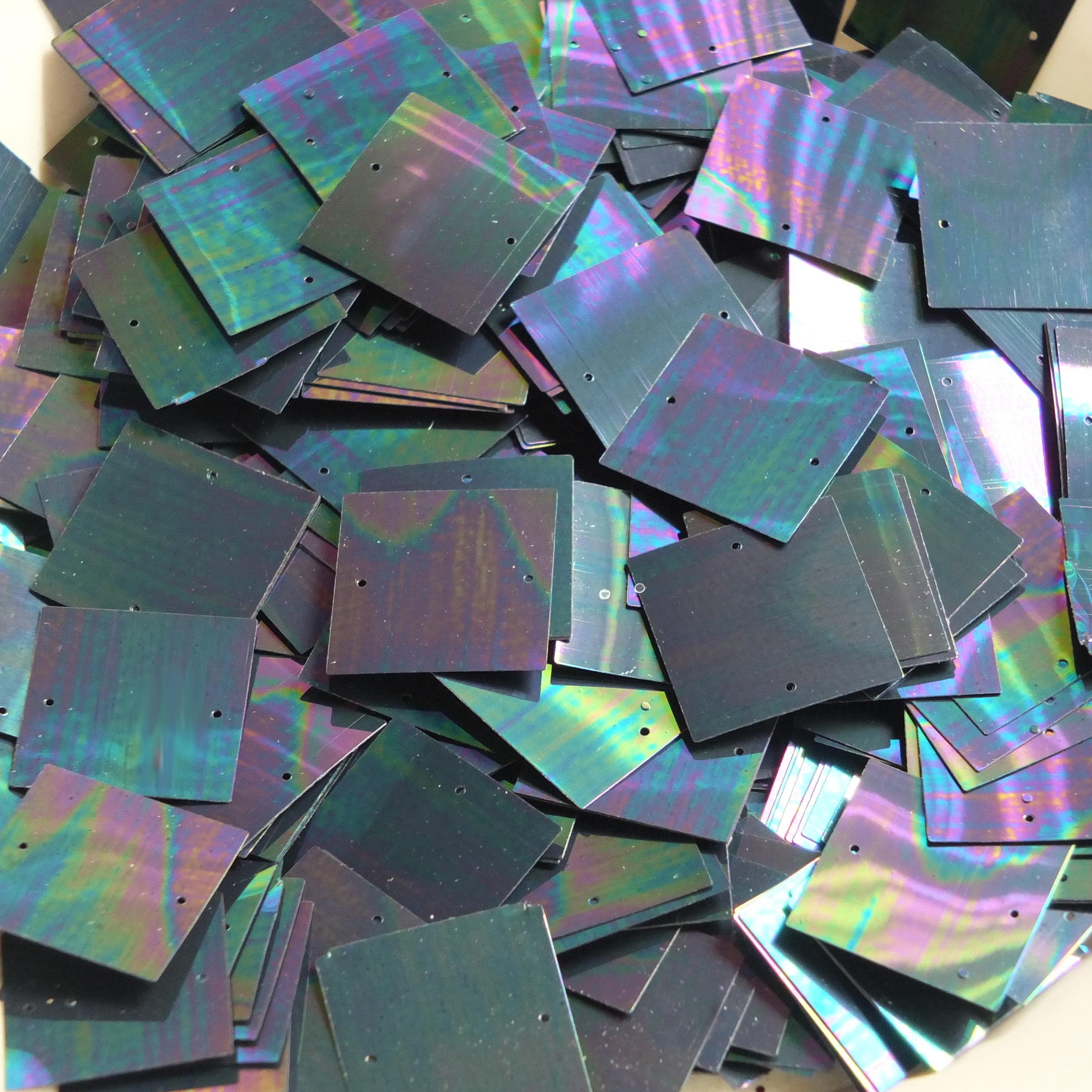 Black Square Sequins 25mm Two Hole Metallic Iris Rainbow Made in USA ...