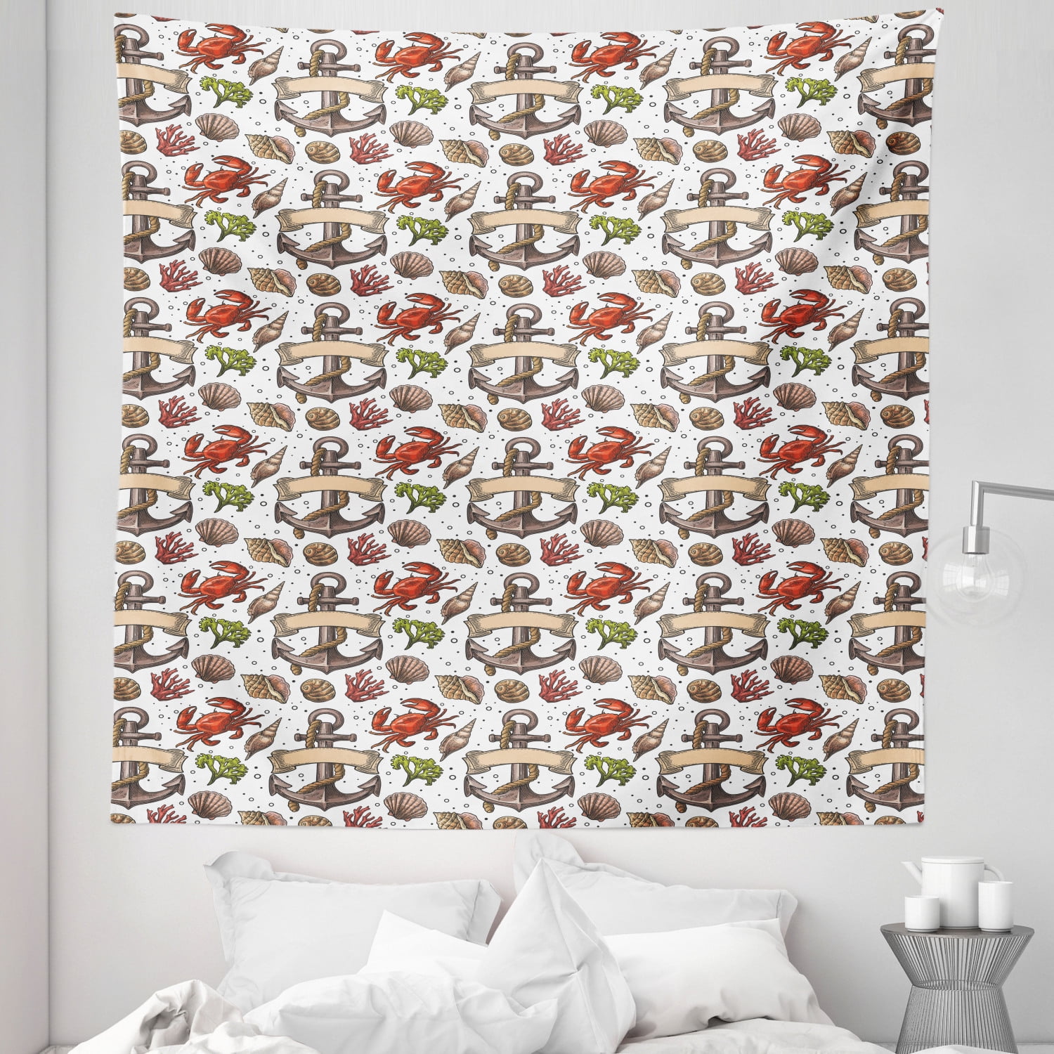 Anchor Tapestry, Sea Shell Coral Crab and Anchor with Ribbon and ...