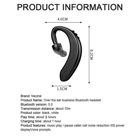 5.0 Wireless Ear-hook Headphone In-ear Headphone 180 Degree Rotating ...