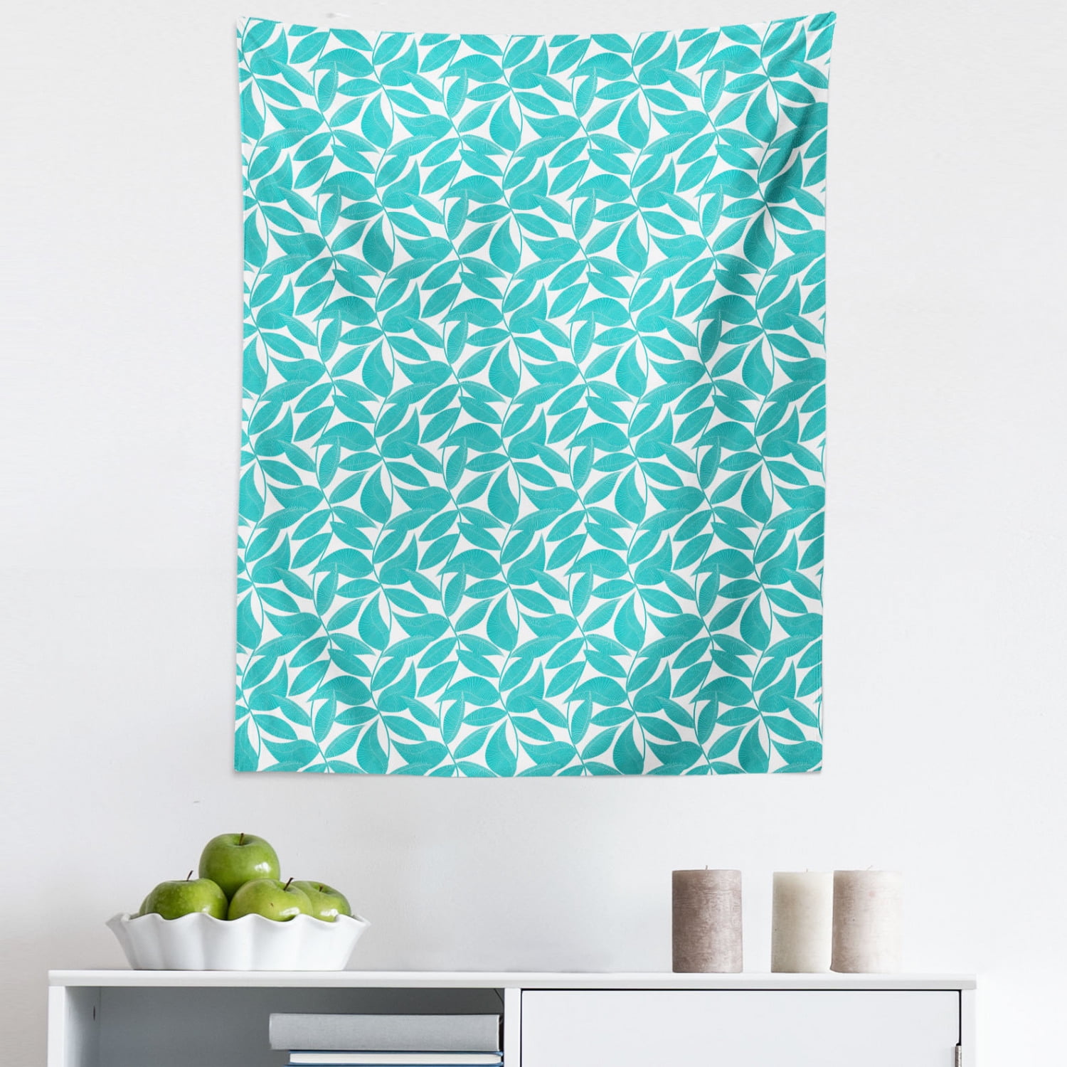 Turquoise Tapestry, Foliage Pattern with Exotic Leaves Tropical Themed ...