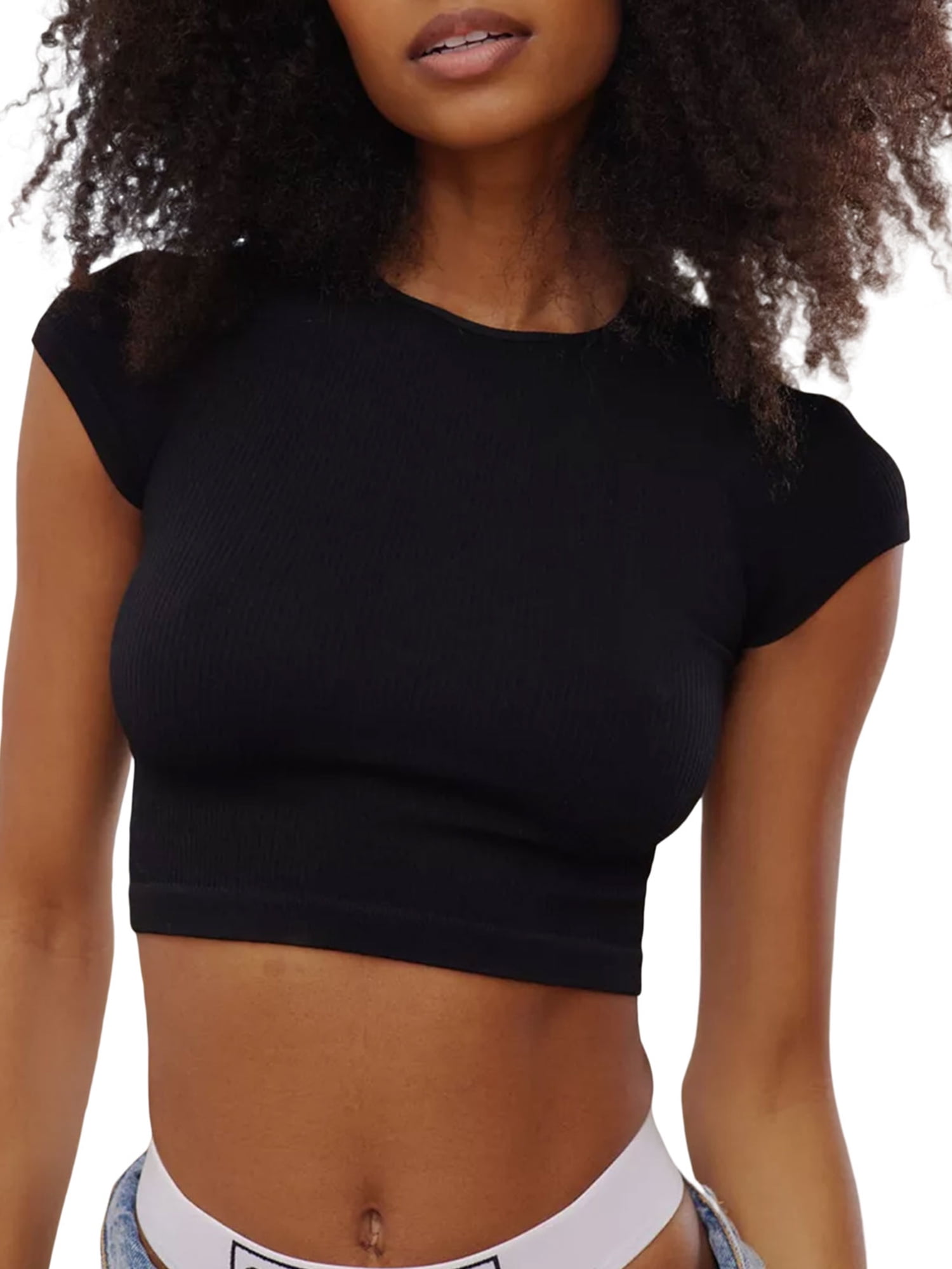 Arvbitana Women Crop Top Short Sleeve Skinny Cropped T-Shirt Basic ...