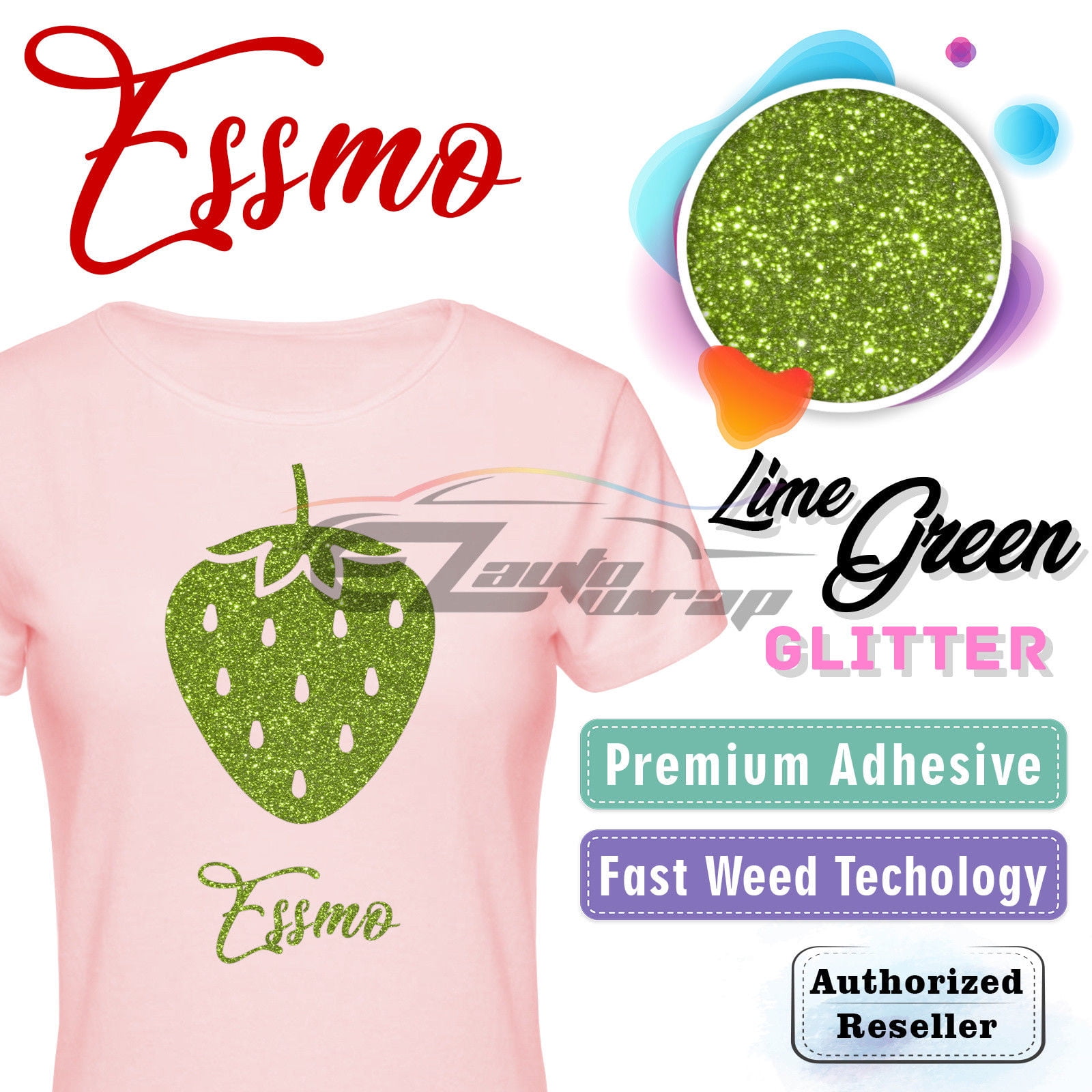ESSMO Lime Green Glitter Heat Transfer Vinyl HTV Sheet T-Shirt 20" Wide ...