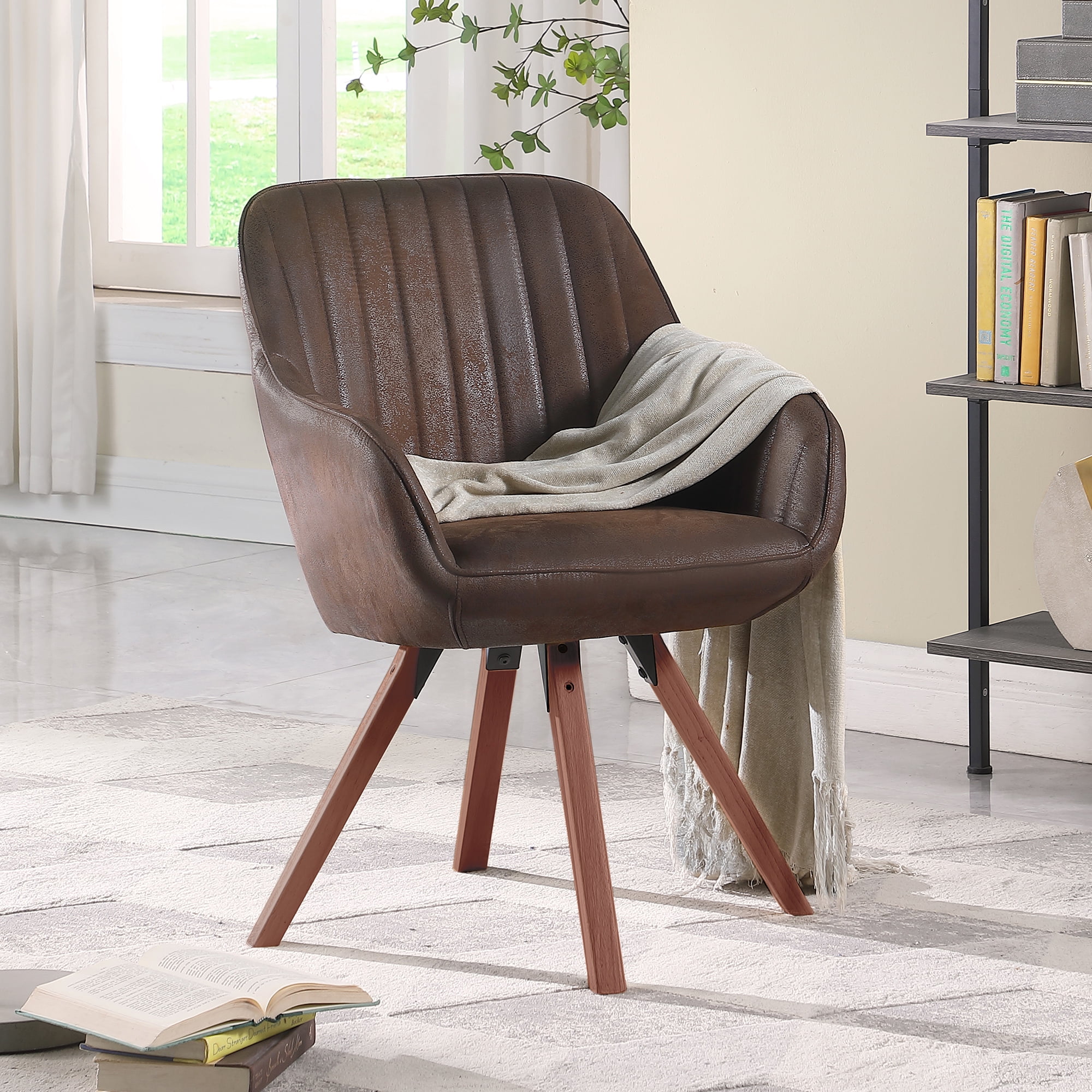 Kithkasa Swivel Desk Task Chair No Wheels,Suede Solid Back Wood Legged ...