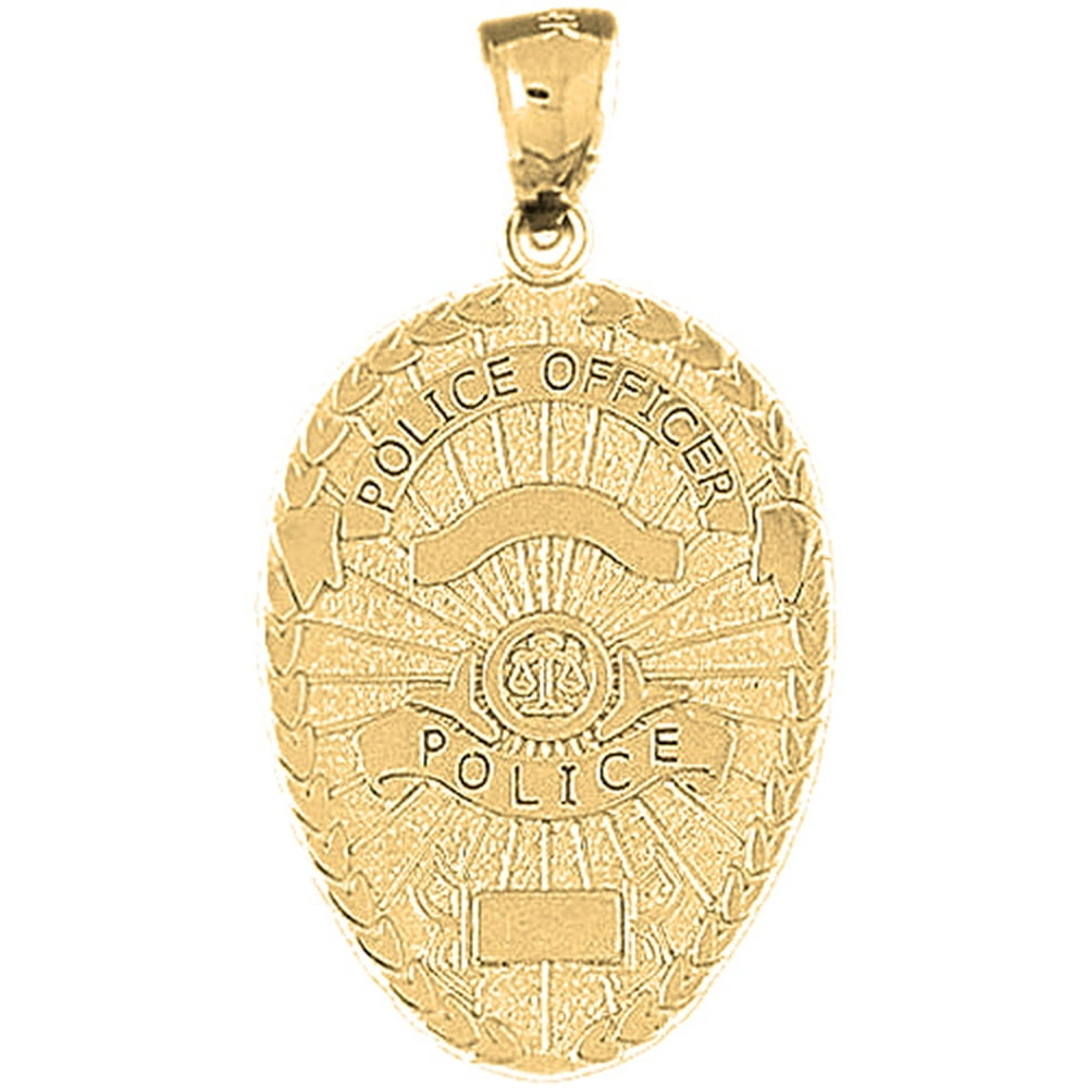 Jewels Obsession - 10K Yellow Gold Police Officer Badge Pendant - 36 mm ...