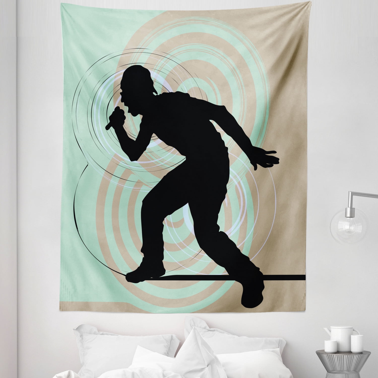 Hip Hop Tapestry, Rap Musician with Microphone Silhouette Singing at ...