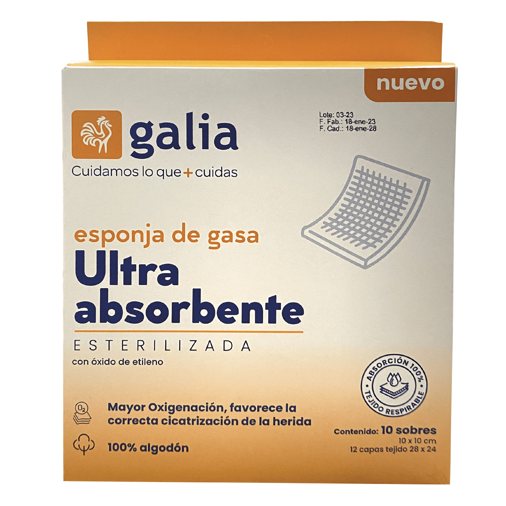 Esponja De Gasa Ultra Absorbente Esterilizada Algodón 10 Sobres Galia ...