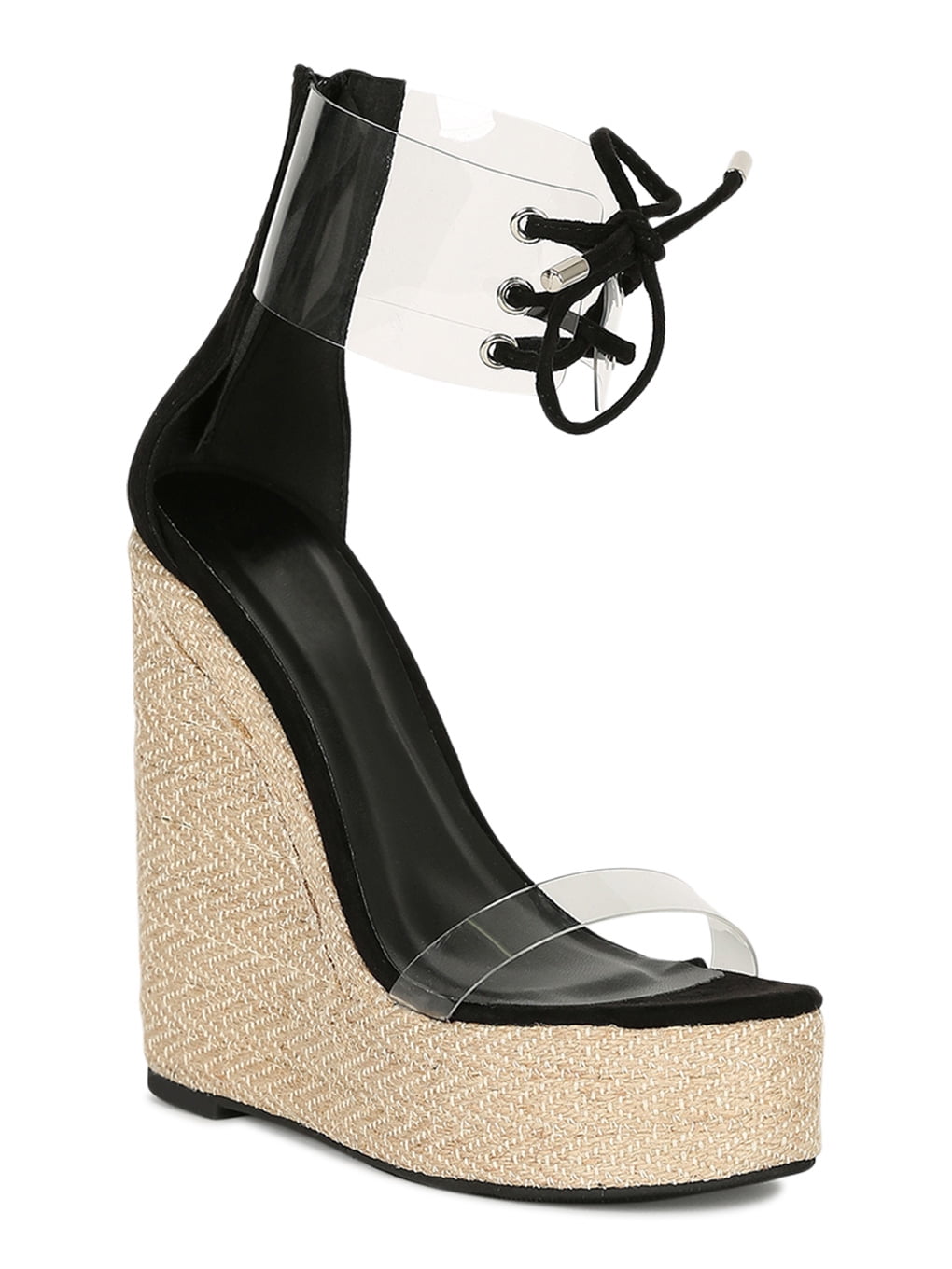 Women Transparent PVC Ankle Strap Espadrille Platform Wedge Sandal ...