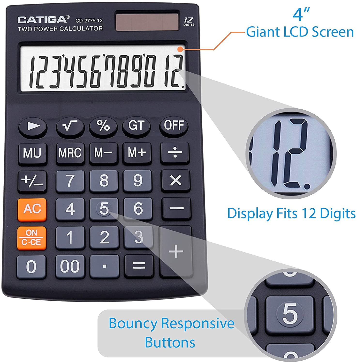 Desktop Calculator with 12 Digit LCD Display Screen, Home or Office Use ...