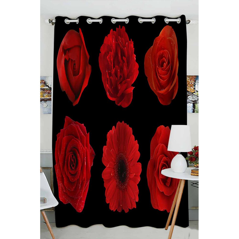 ABPHQTO Natural Red Flowers Peony Roses Gerbera Black Grommet Blackout ...