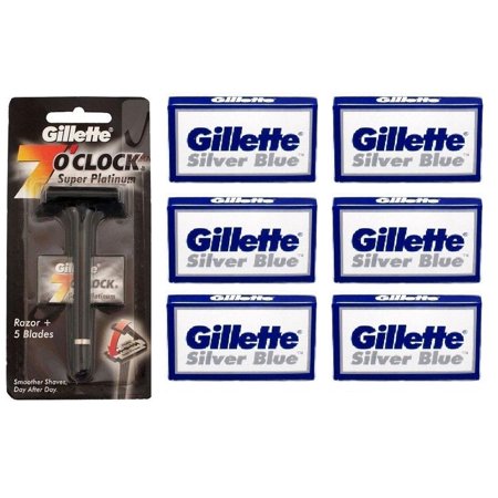 Gillette 7 O'Clock Super Platinum Safety Razor w/ 5 Blades + Silver ...