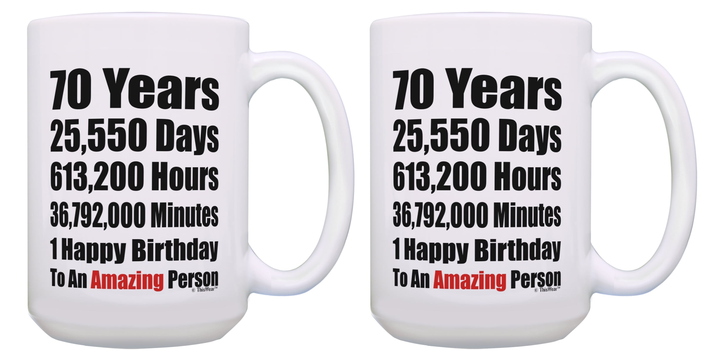 ThisWear 70th Birthday Gifts 70 Years 1 Happy Birthday Mug Set 2 Pack ...