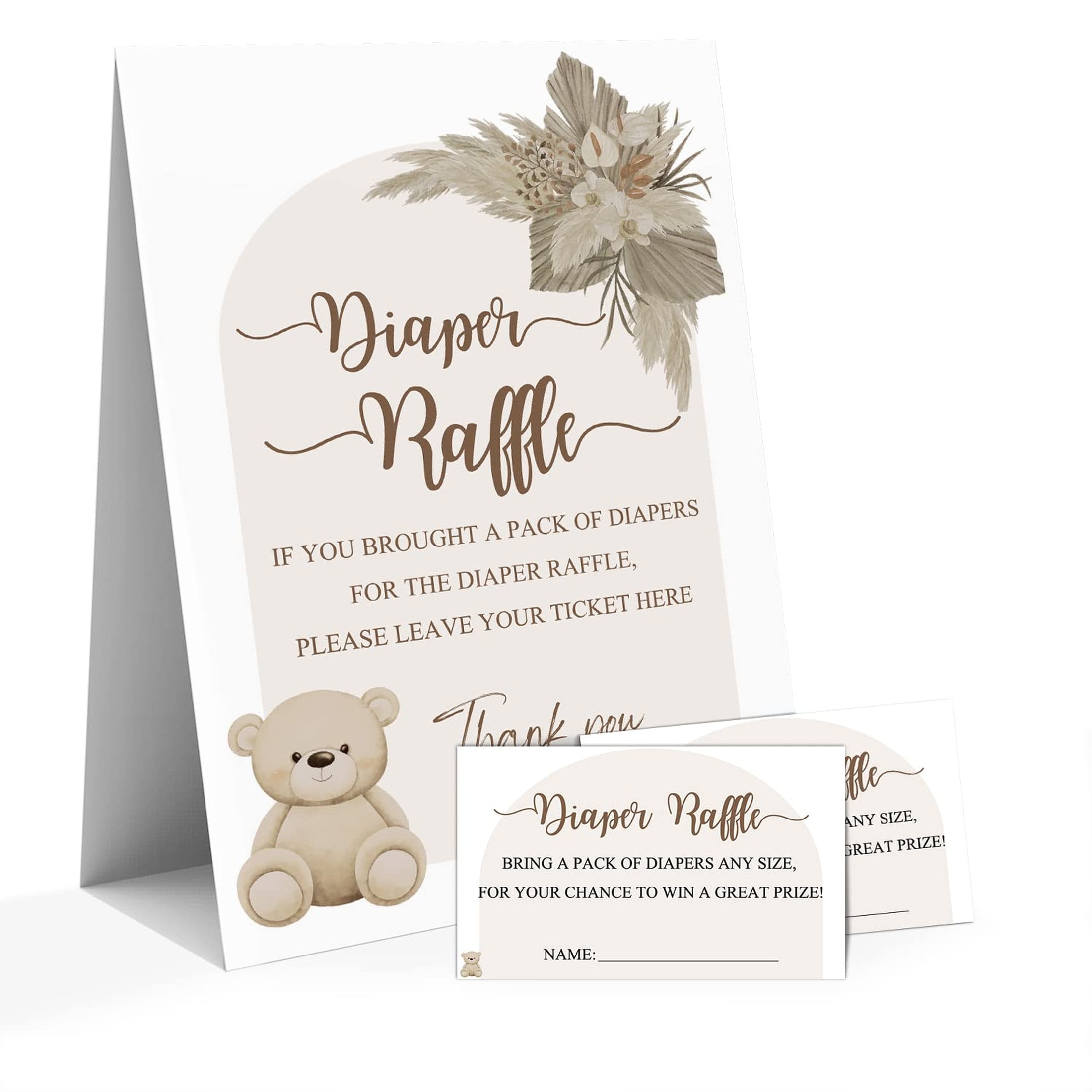 Diaper Raffle Delight Sign with 50 Tickets for Baby Shower Games and ...