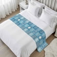 Blue Coastal Bed Runner King Size Summer Ocean Waves Shell Crab Coconut ...