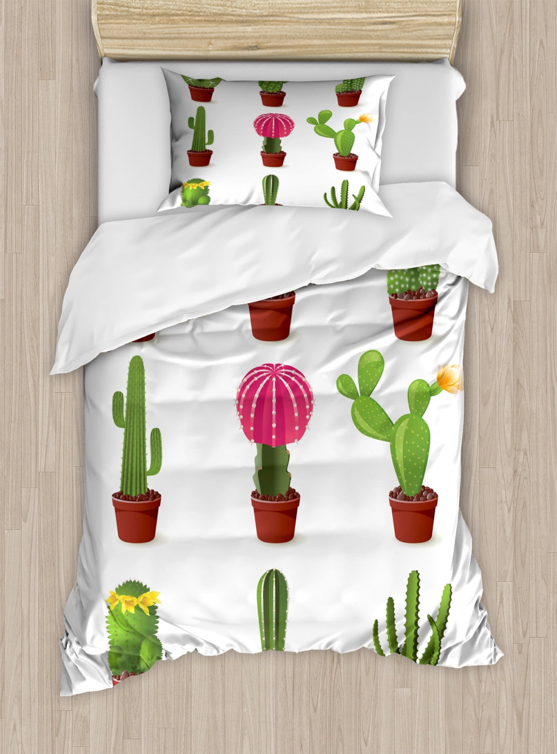 Cactus Twin Size Duvet Cover Set, Digitally Composed Barrel Echino Chin ...
