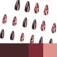 Burgundy Maroon Pink Leopard Print Solid Color Press on Nails, Long ...