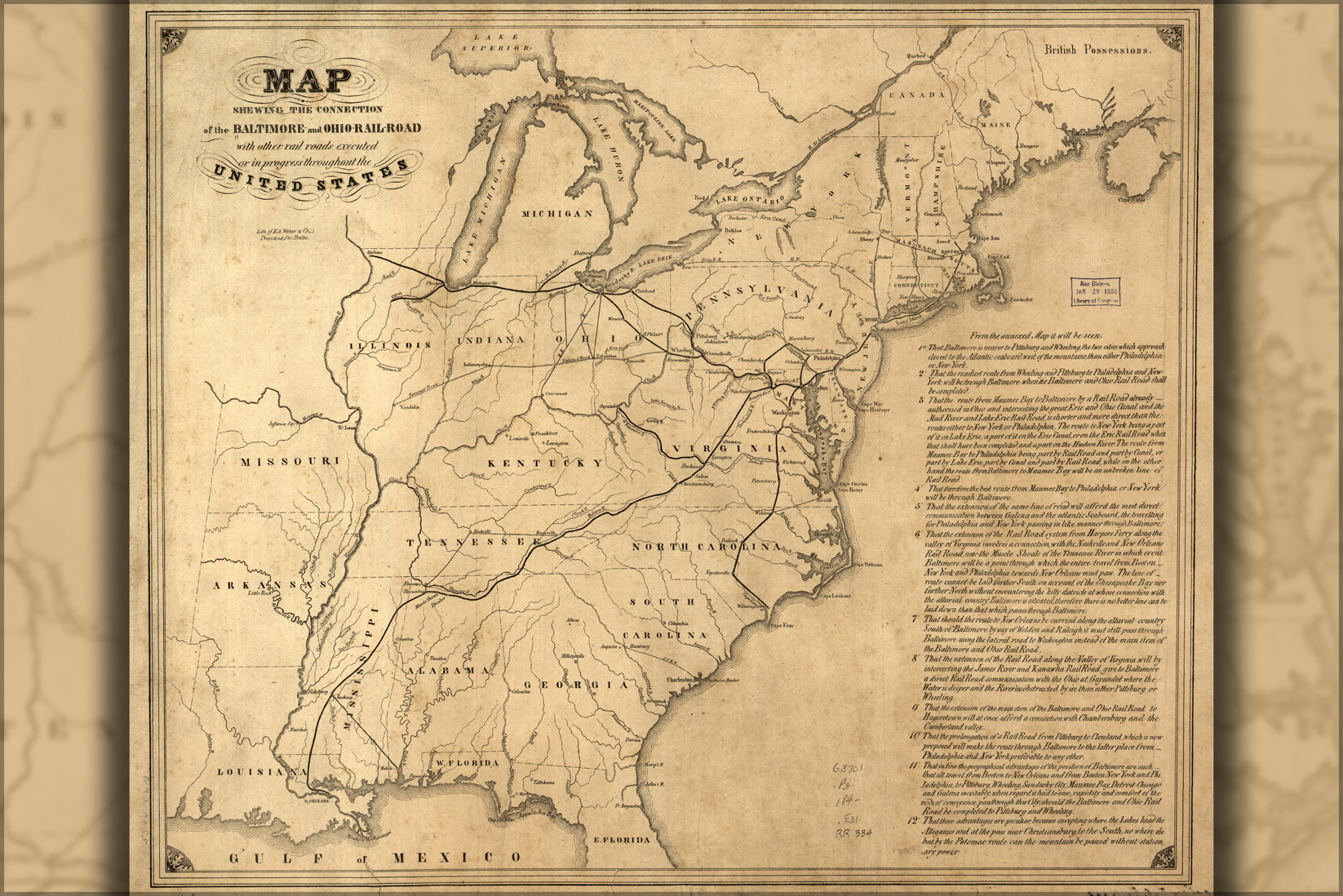24"x36" Gallery Poster, Map of the Baltimore and Ohio RailRoad 1840 ...