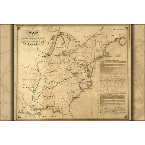 24"x36" Gallery Poster, Map of the Baltimore and Ohio RailRoad 1840 ...