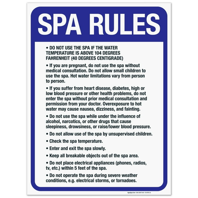 Spa Rules Sign, Pool Sign, (SI-6783) - Walmart.com
