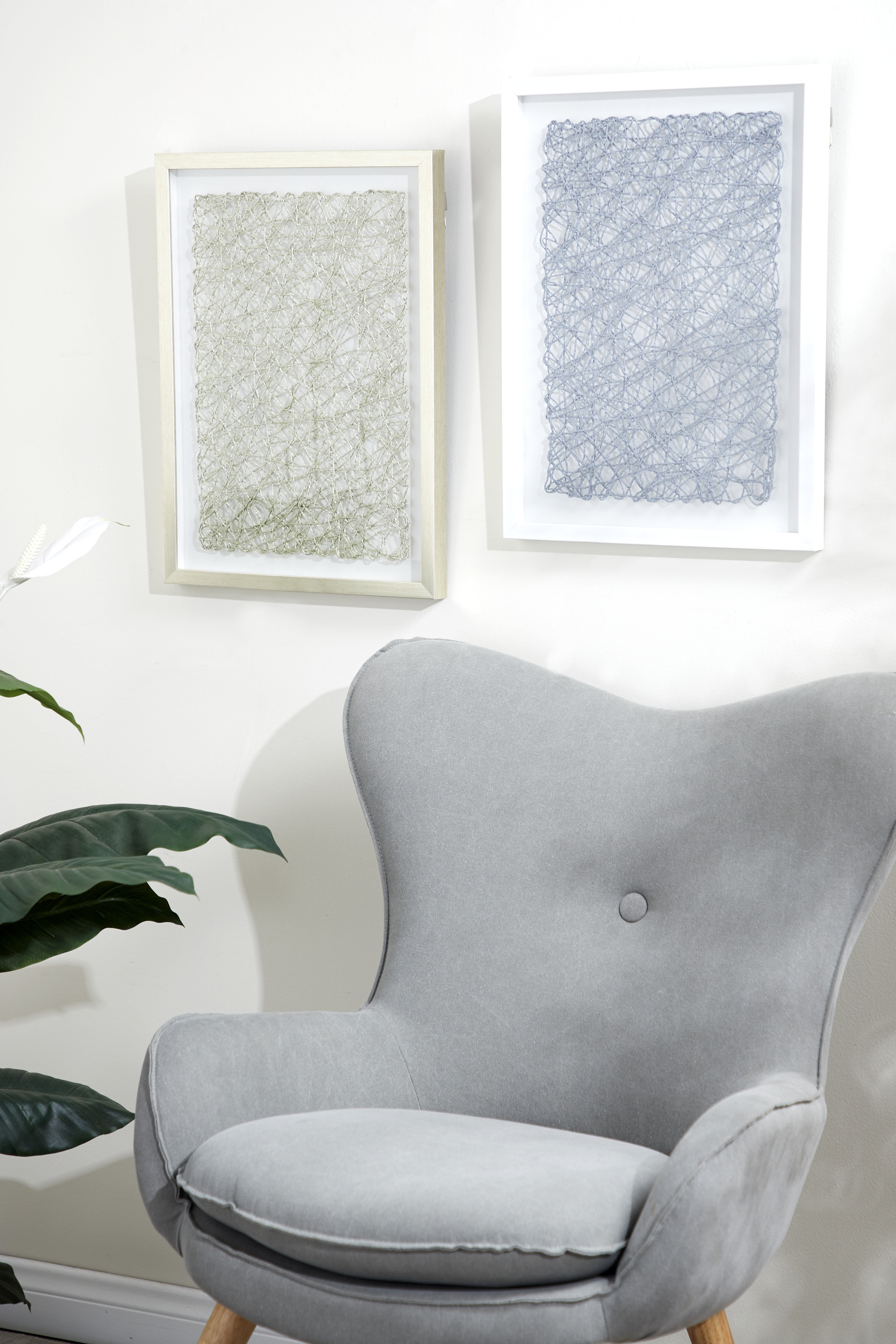 Decmode 16” x 21.5” Silver & Gray Abstract String Art Shadow Box Wall ...