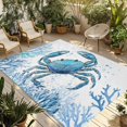 Blue Crab Indoor Outdoor Rugs 5x8 Ft, Watercolor Ocean Blue Coral Crab ...