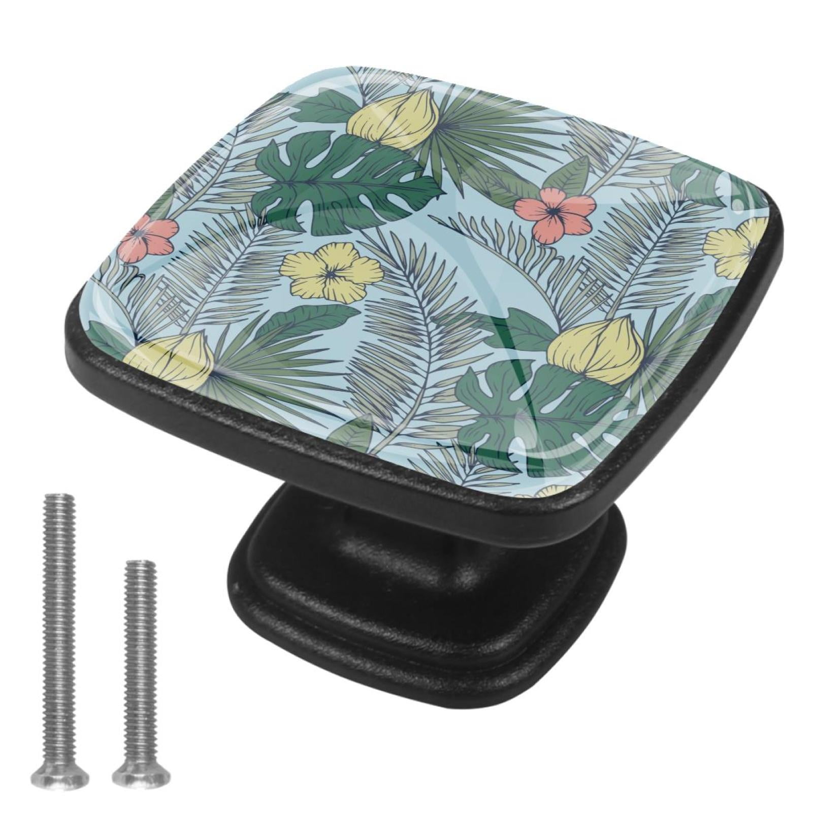 4 Pcs Cabinet Handle Drawer Pulls Palm Leaves Flowers Knobs with Screws Square Furniture Office ...