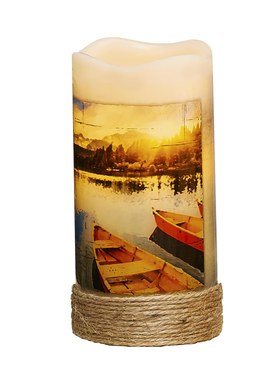 Pack of 4 Nautical Canoe LED Lighted Wax Flameless Pillar Candles with ...