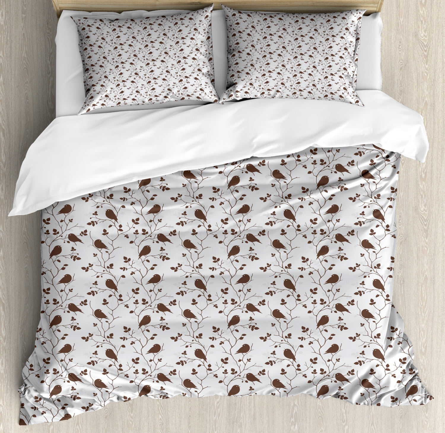 Birds King Size Duvet Cover Set, Tweeting Little Sparrows Perching on ...
