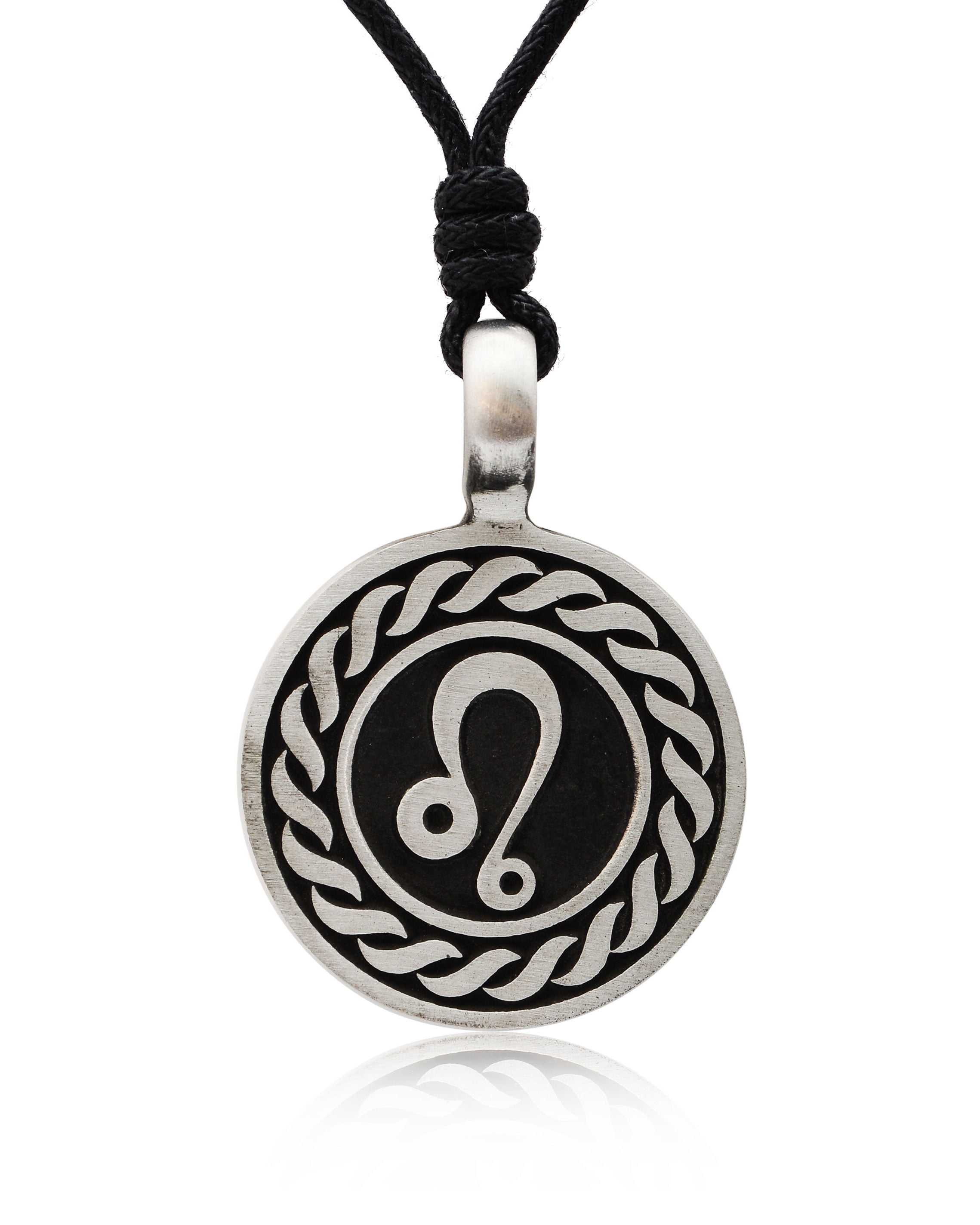 Leo Silver Pewter Charm Round Engraved Necklace Pendant Jewelry With ...