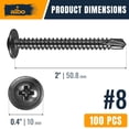 100 PCS, #8 x 2 Black Self Tapping Screws for Metal, Stainless Steel ...