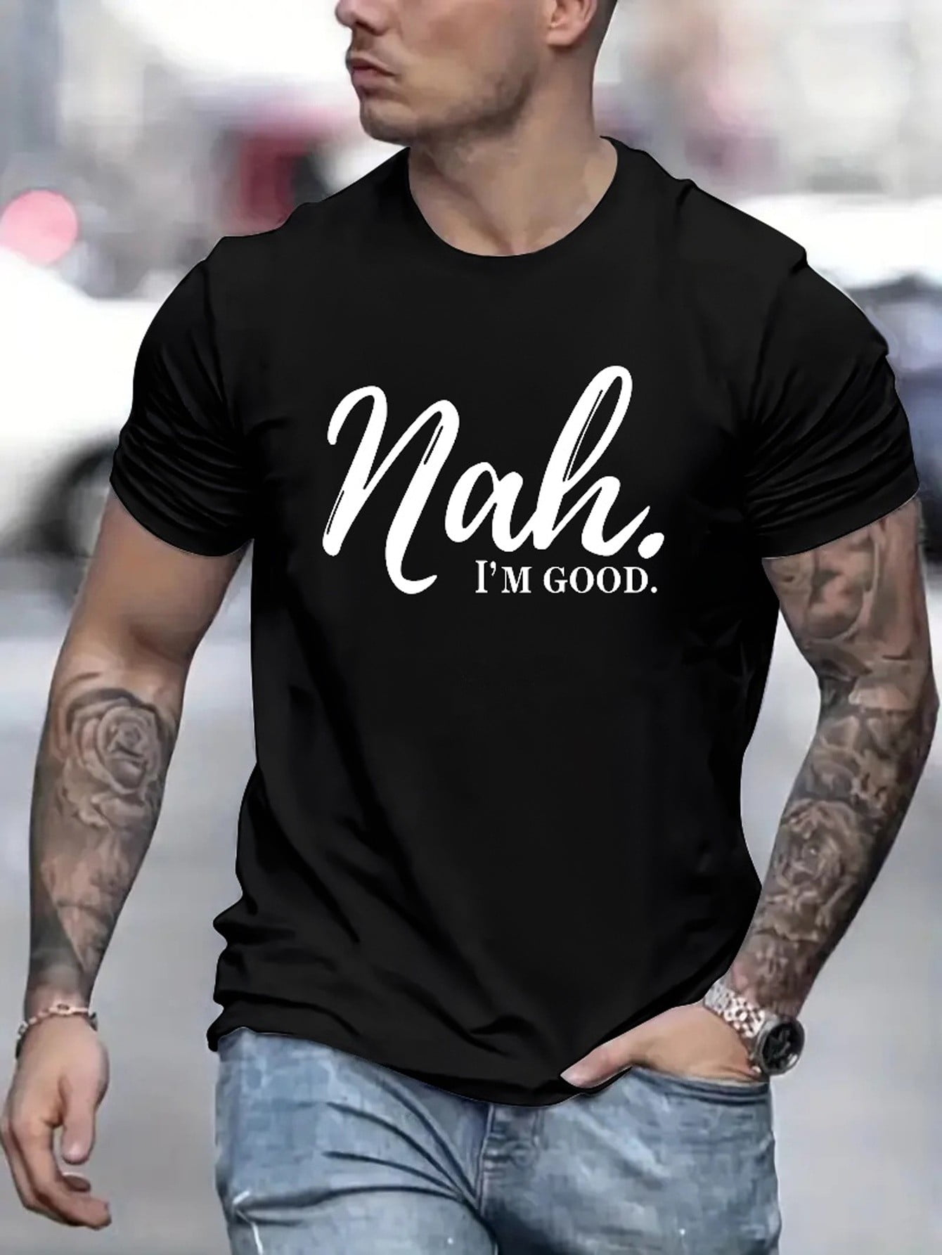 Camiseta informal de verano con el logo de "Nah, I'm Good" - Camiseta ...