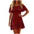 2026 Summer Womens Dress Off Shoulder Ruffle Mini Dress, Short Sleeve ...