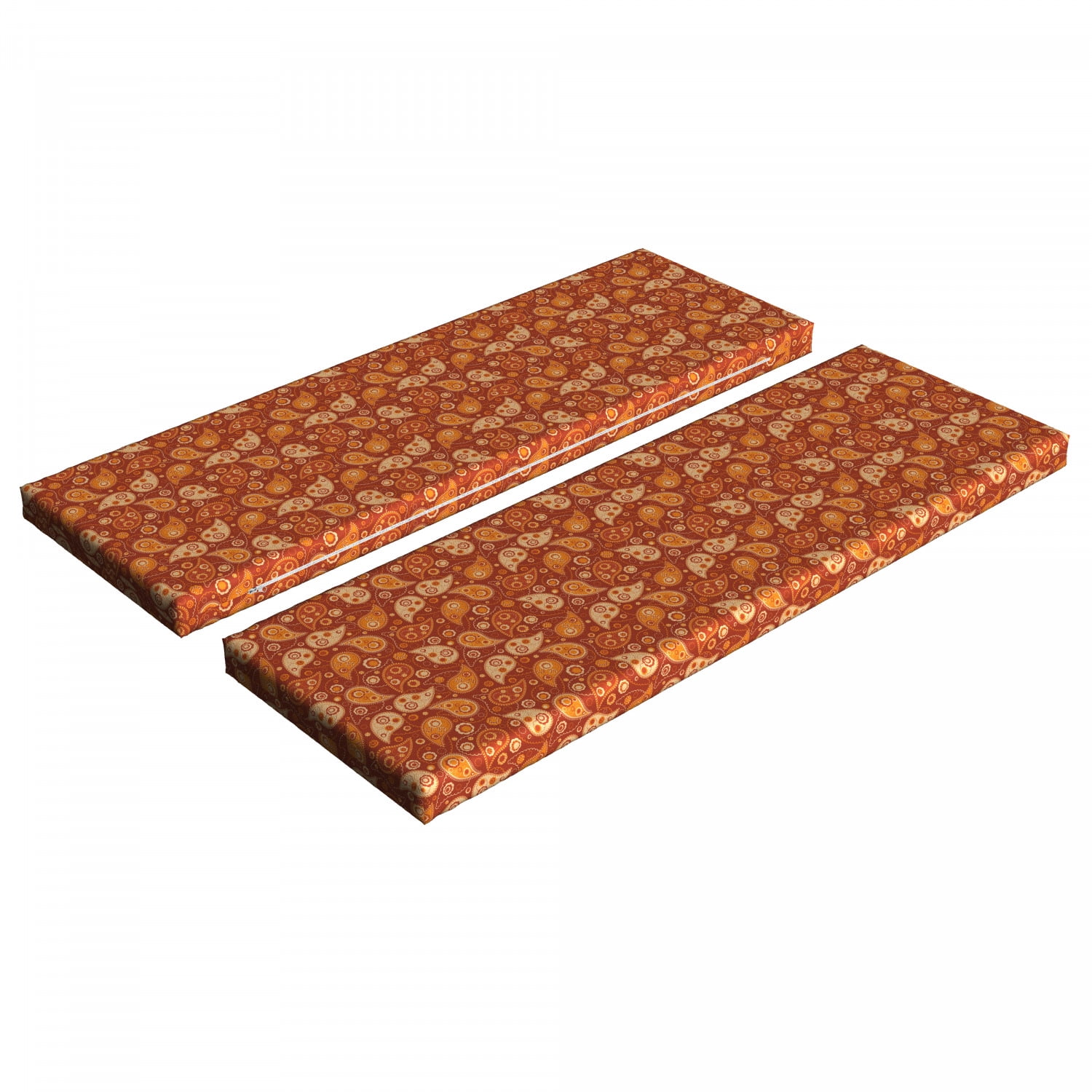 Orange Bench Cushion Set of 2, Retro Style Pattern with Paisley and ...