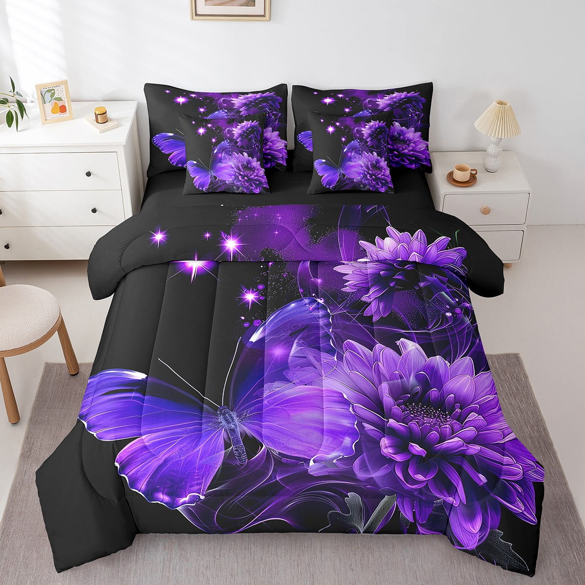 Click here for Yst Purple Butterfly Bed In A Bag 7 Piece flower B... prices