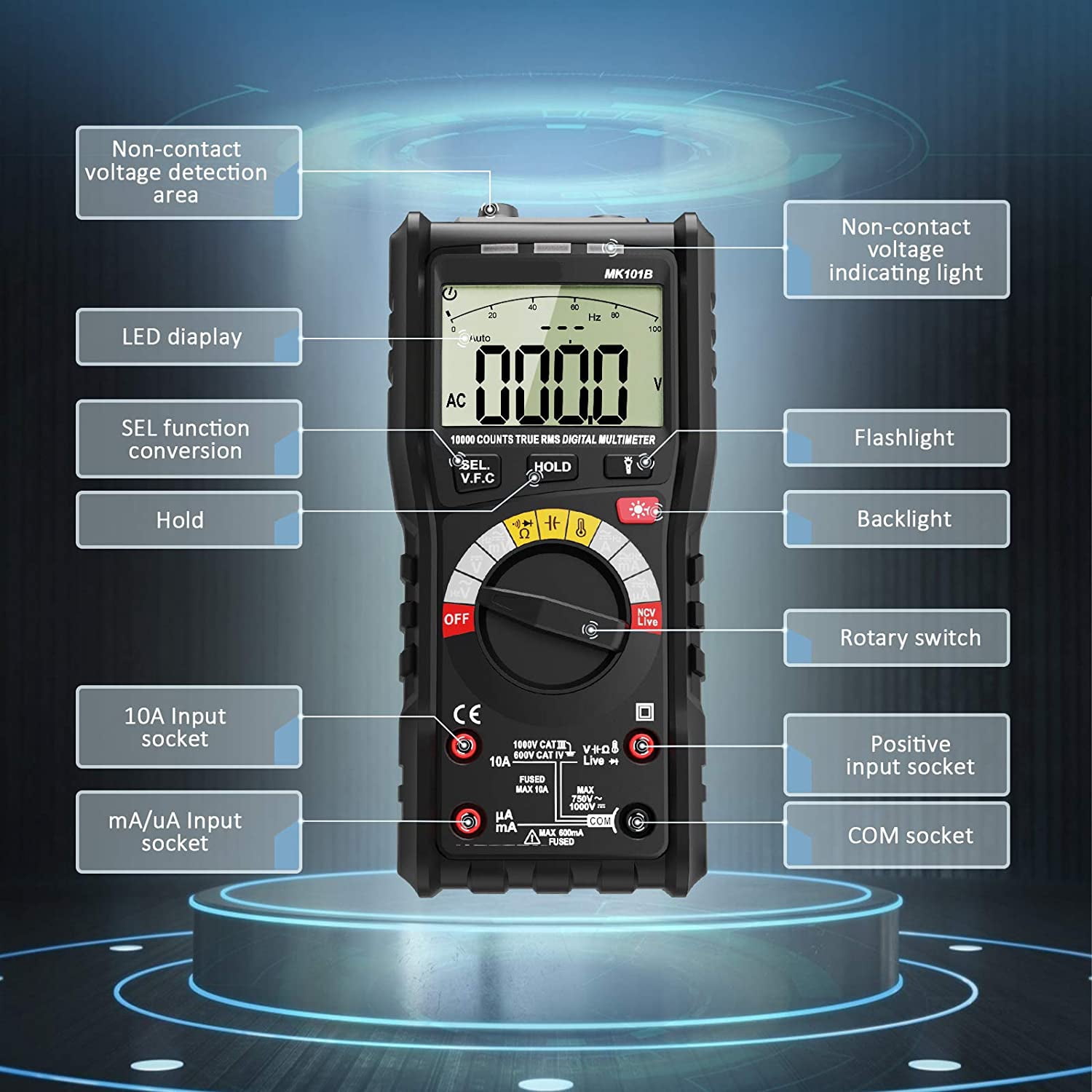 Meterk Digital Multimeter with Case, DC AC Voltmeter, Ohm Volt Amp Test ...