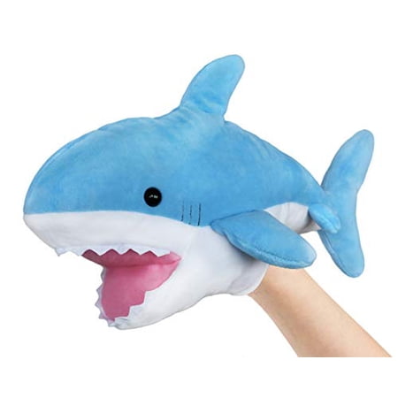 Cute Blue Plush Shark Hand Puppet - Stuffed Animal Toy - 14 Inches Long ...